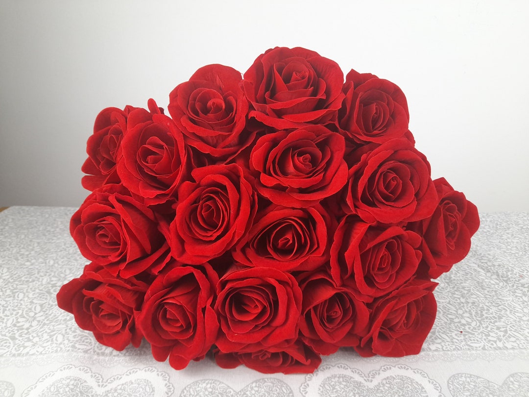 Velvet Red Roses Set of 10 Stems High Quality Velvet Valentine's Day ...