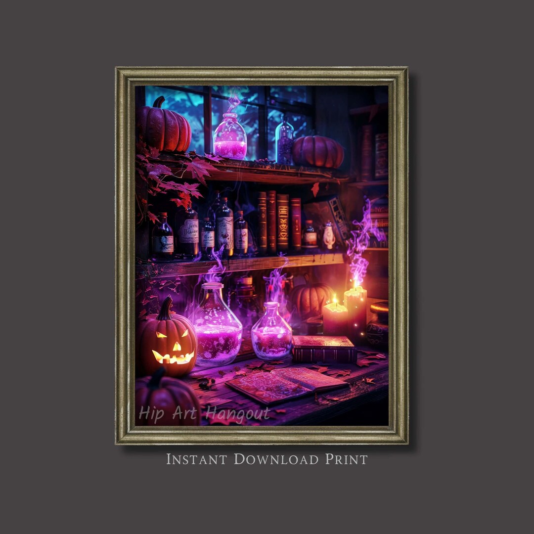 Vintage Halloween Potions Art for Spooky Halloween Decor Gift for ...