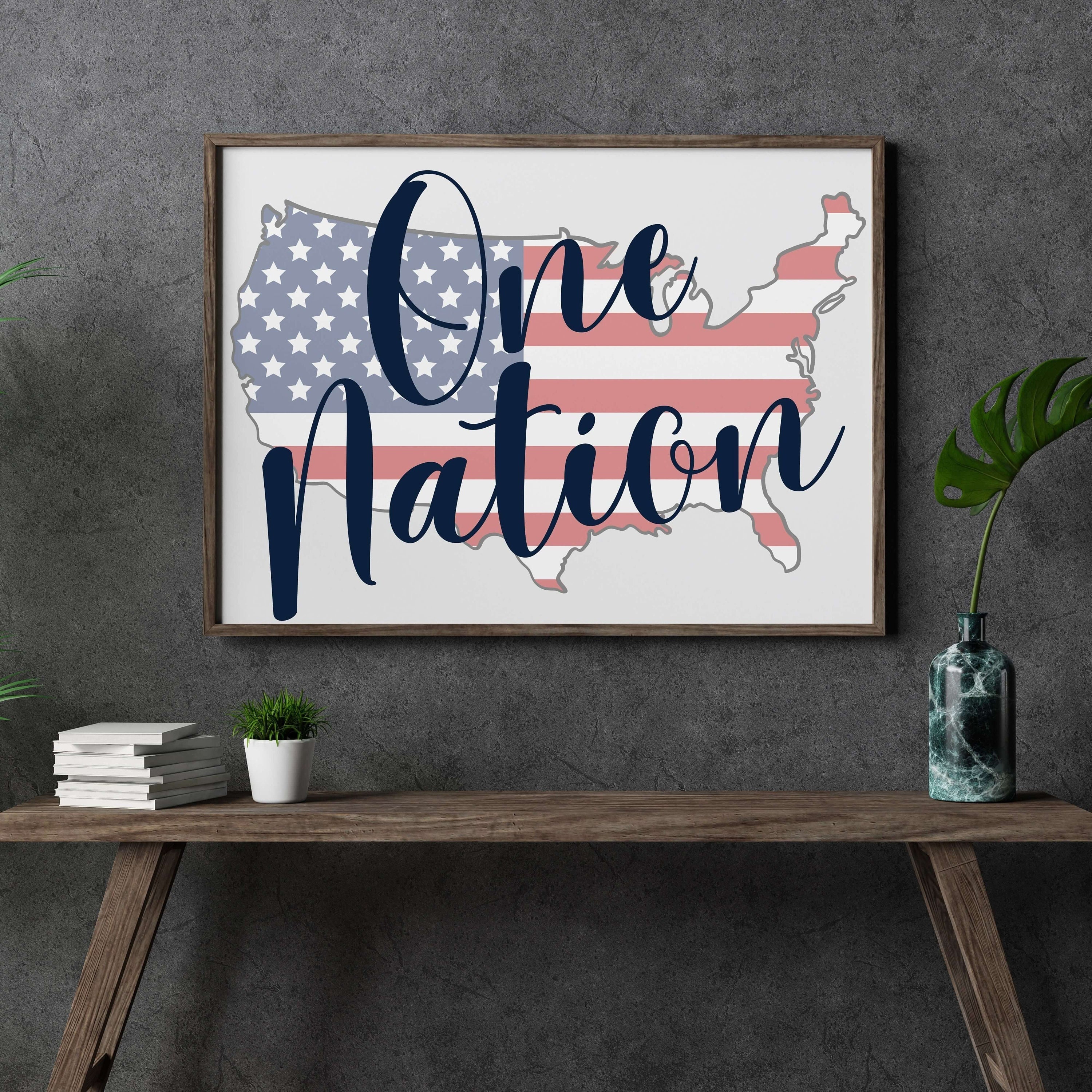 One Nation American Flag Wall Art for Classroom Poster US Map Patriotic ...