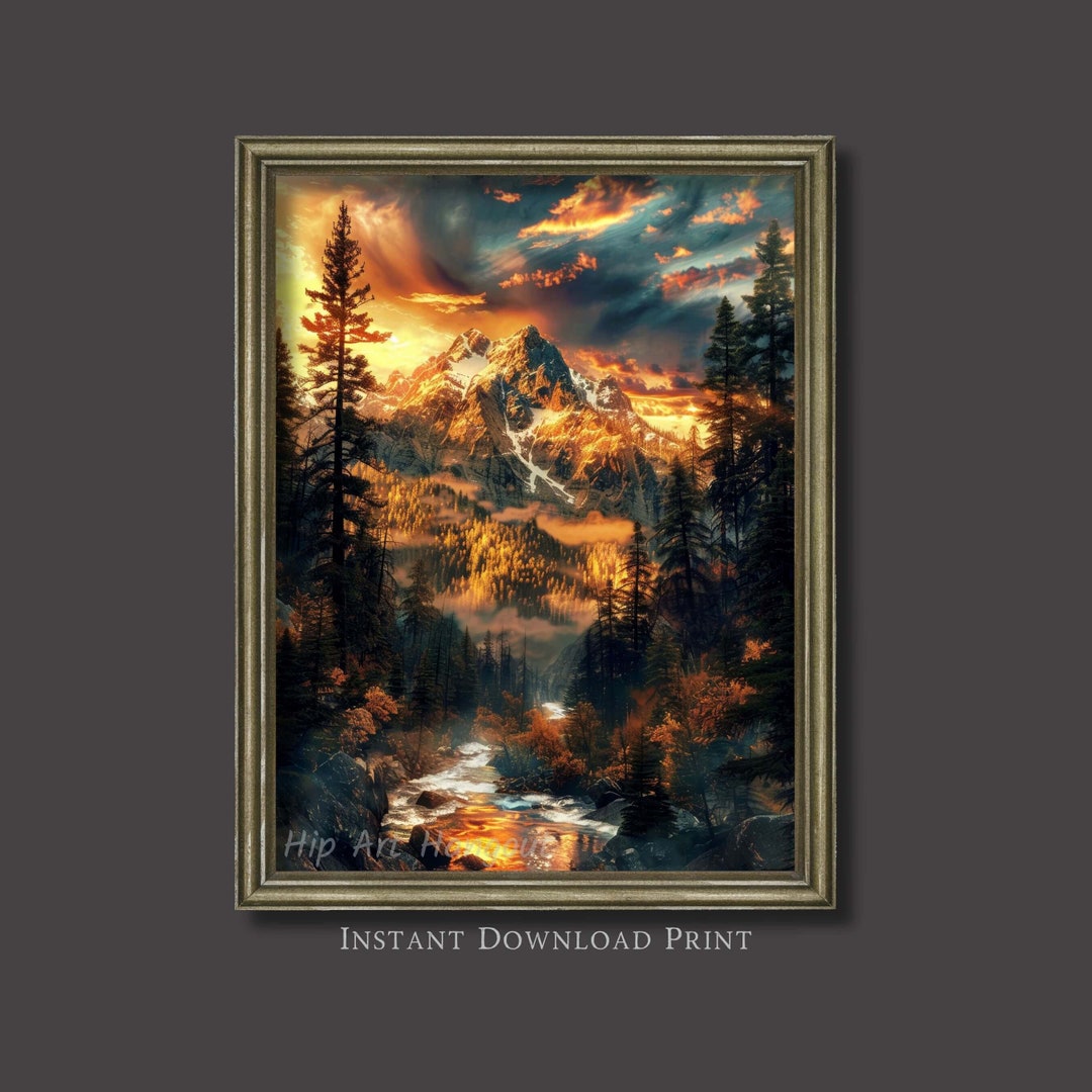 Majestic Mountain Art for Home Decor Pine Forest Landscape Print for ...