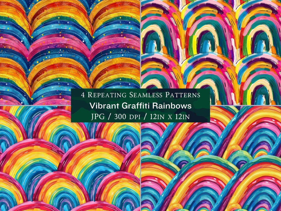 Graffiti Rainbow Seamless Pattern Bundle for Crafts Colorful Rainbow ...