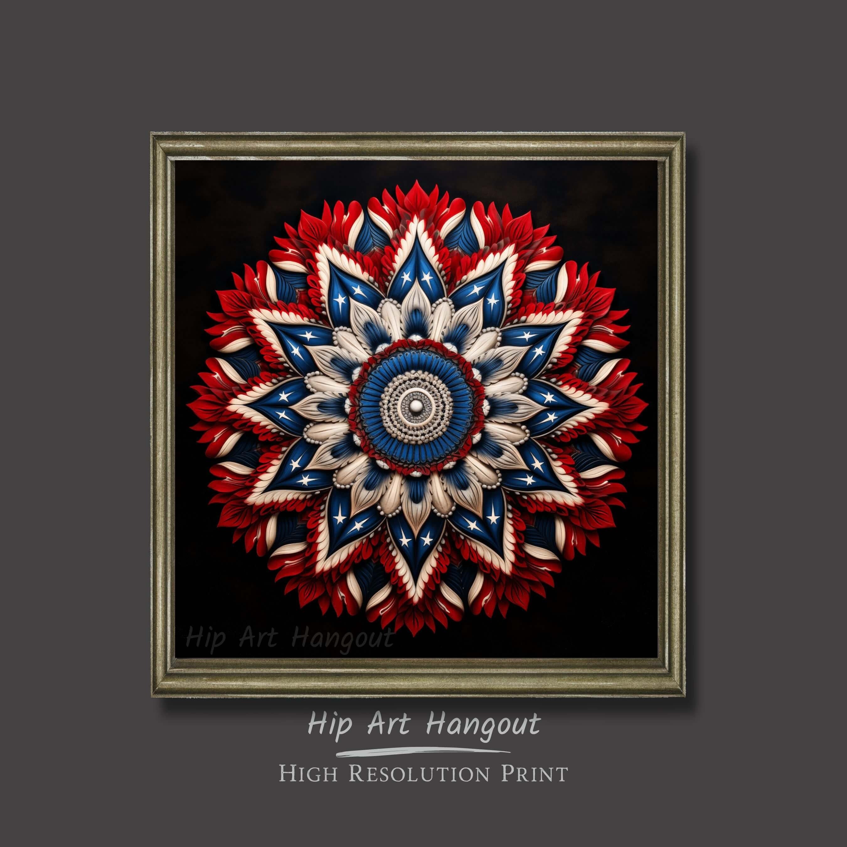Patriotic Mandala Art Print SVG for Home Office Decor Red White and ...