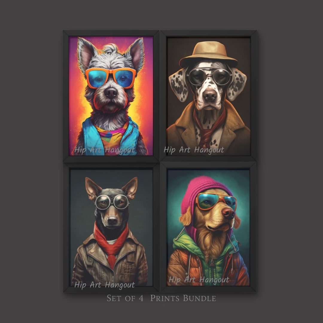 Cool Dogs Wearing Sunglasses Set of 4 Prints for Childs Room Decor Teen ...
