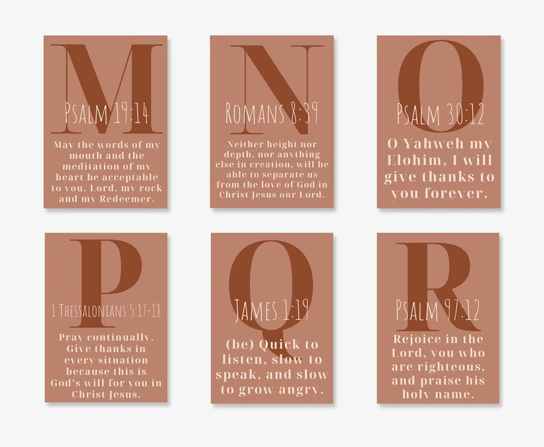 Printable Scripture Alphabet Flash Cards, Bible Verse Abcs, Rust ...