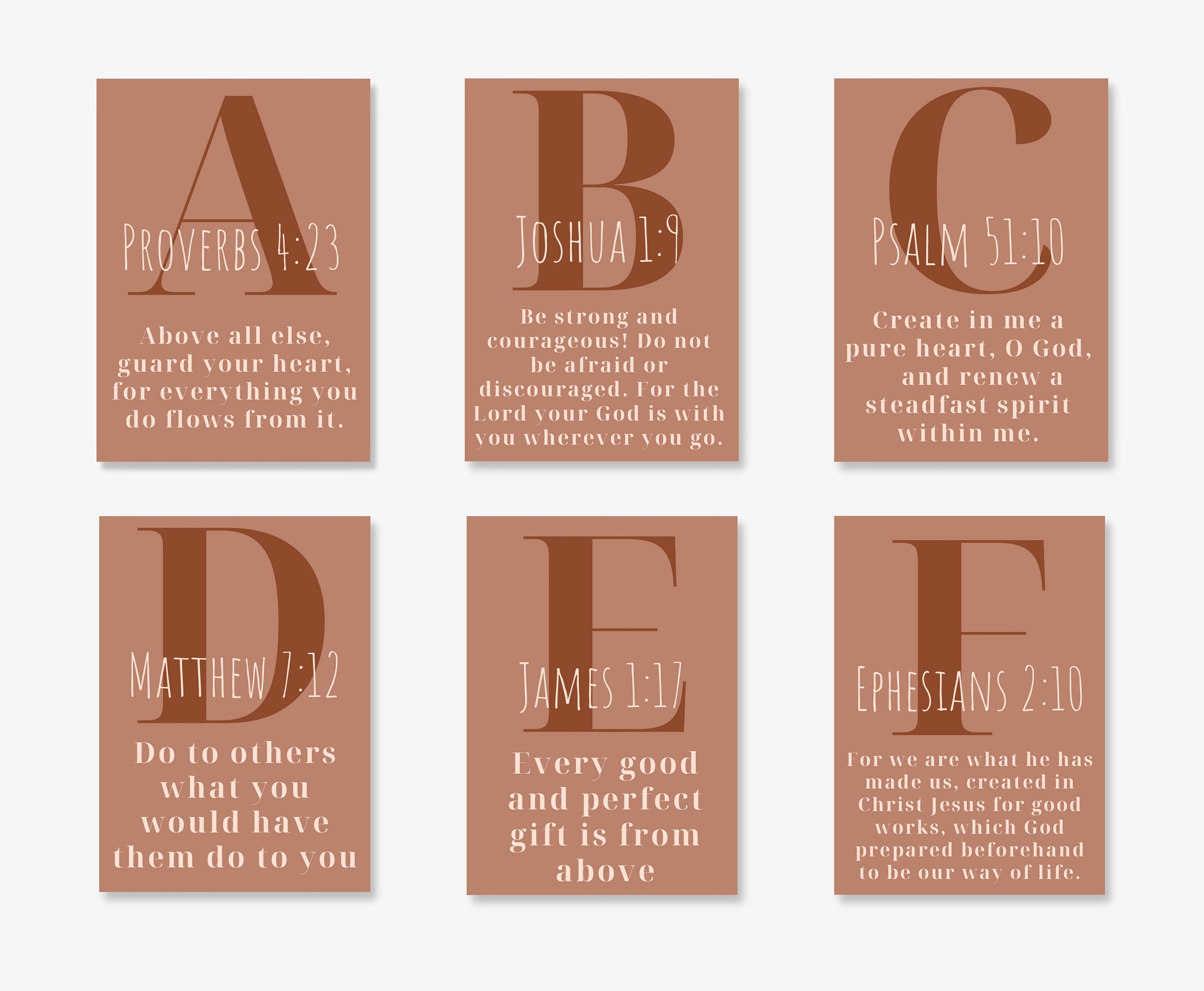 Printable Scripture Alphabet Flash Cards, Bible Verse Abcs, Rust ...