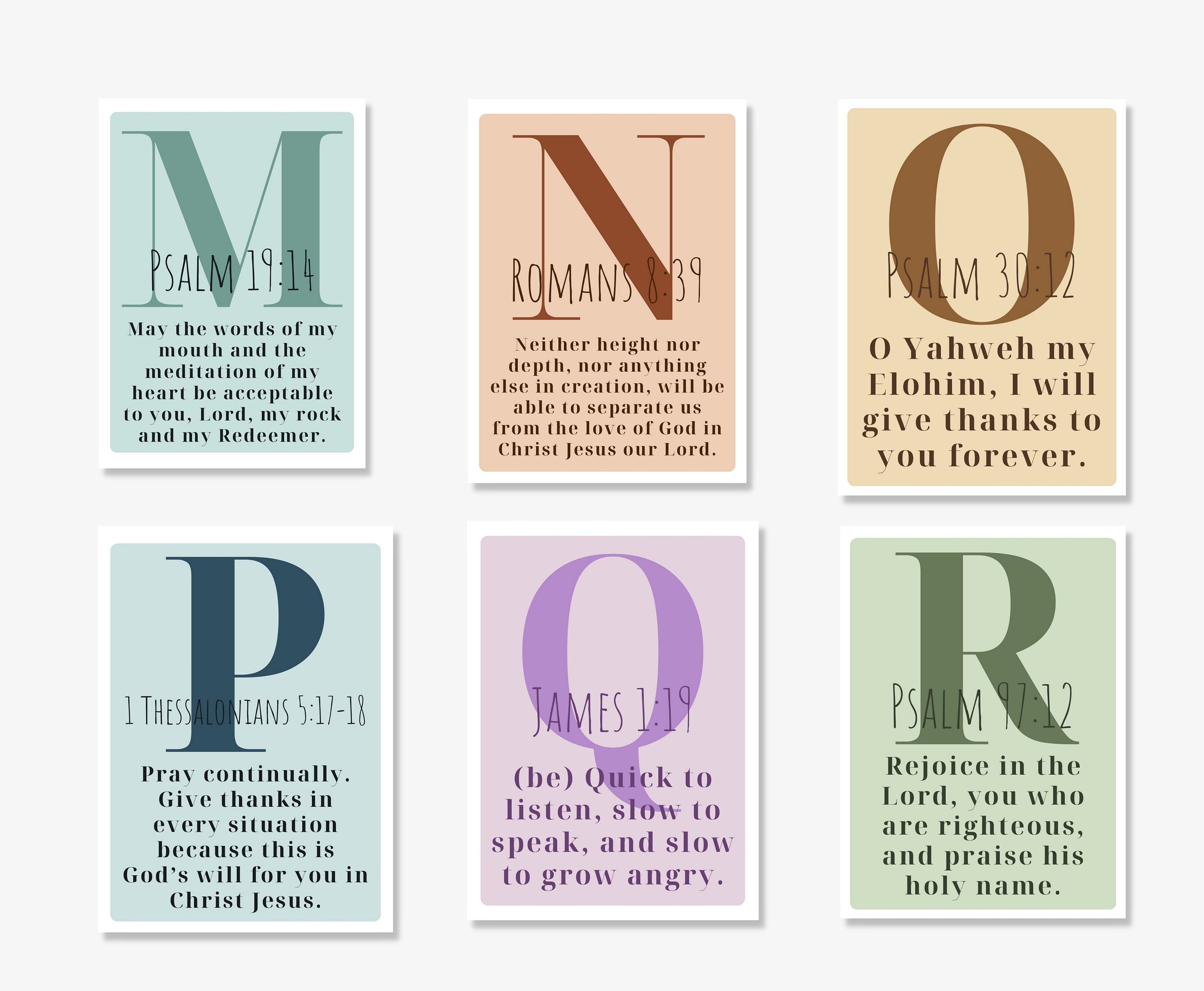 Printable Scripture Alphabet Flash Cards, Rainbow Bible Verse Abcs ...