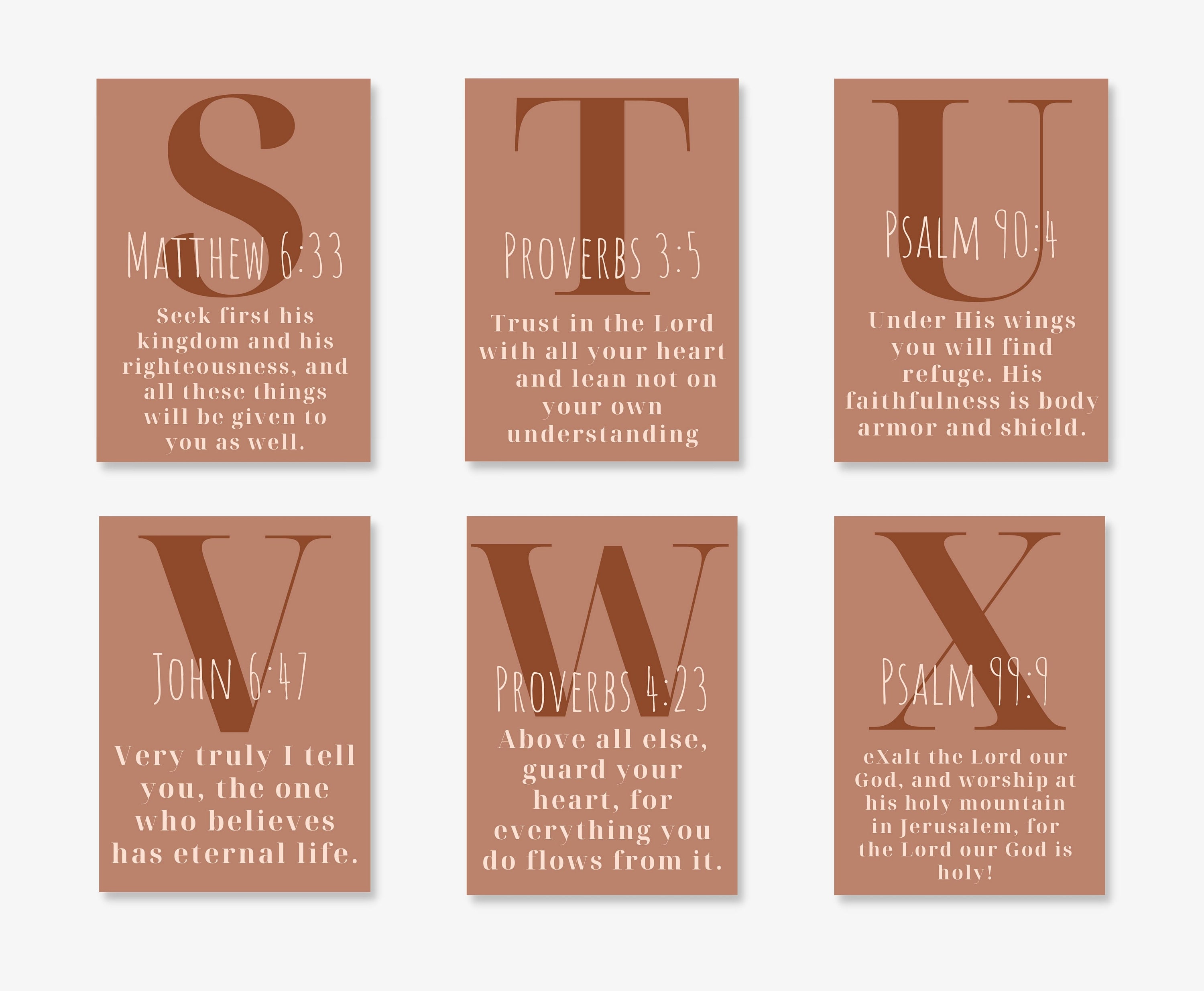 Printable Scripture Alphabet Flash Cards, Bible Verse Abcs, Rust ...