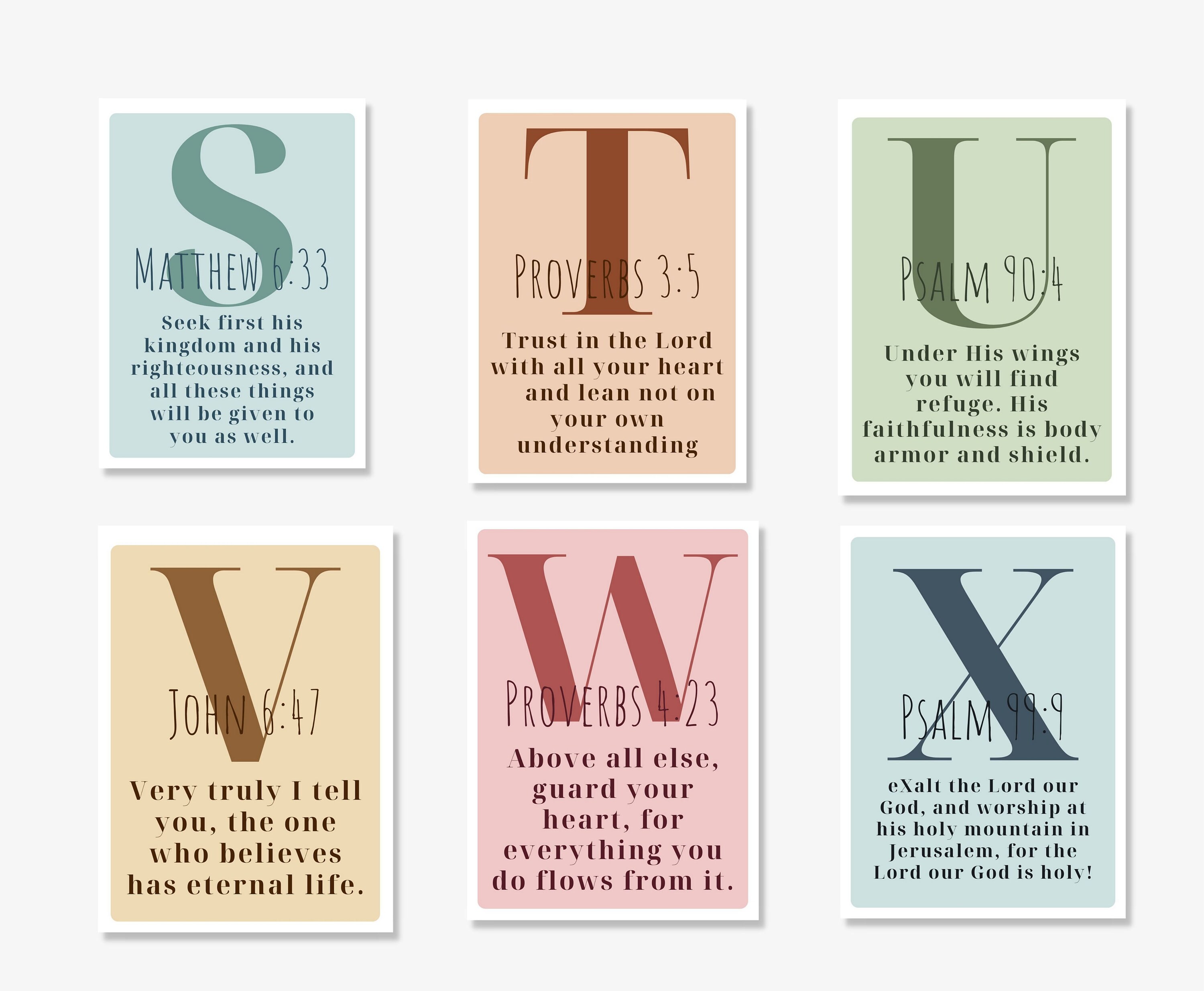 Printable Scripture Alphabet Flash Cards, Rainbow Bible Verse Abcs ...