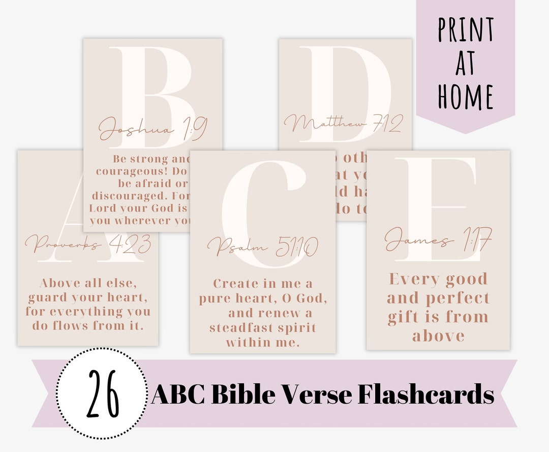 Printable Scripture Alphabet Flash Cards, Tan Bible Verse Abcs ...