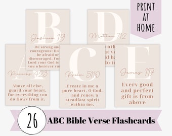 Printable Scripture Alphabet Flash Cards, Grey Bible Verse Abcs ...