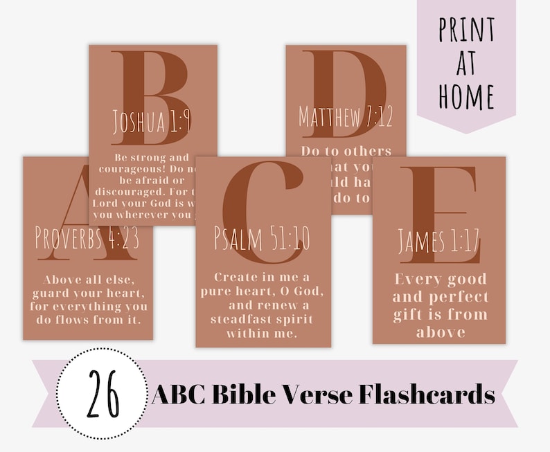 Printable Scripture Alphabet Flash Cards, Bible Verse Abcs, Rust ...