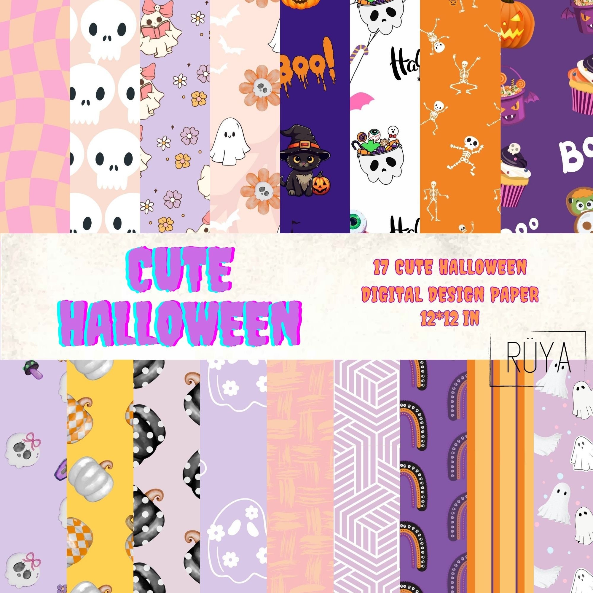 17 Cute Halloween Themed Digital Paper, Halloween Medley, Pink and ...
