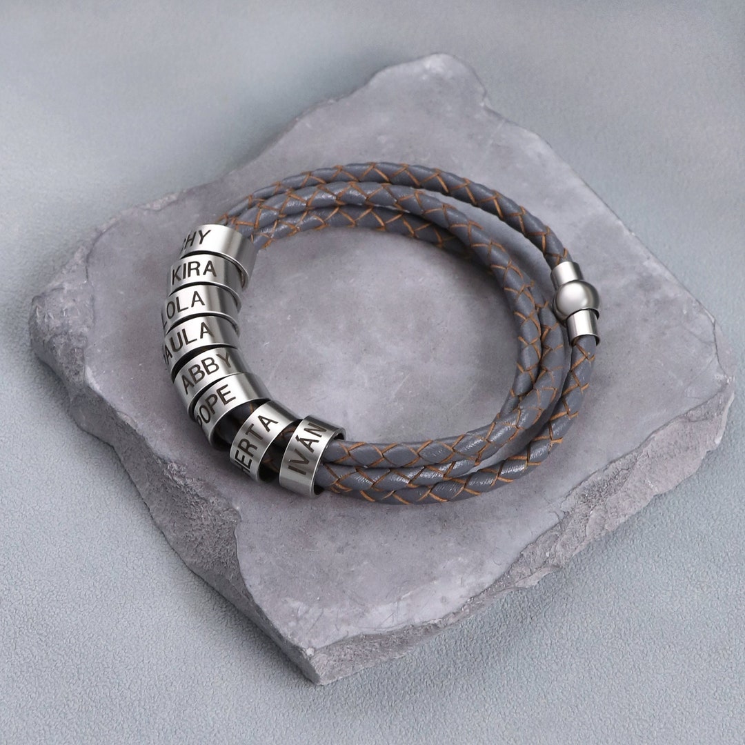 Personalized Leather Beaded Bracelet, Handmade Custom Leather Bracelet ...