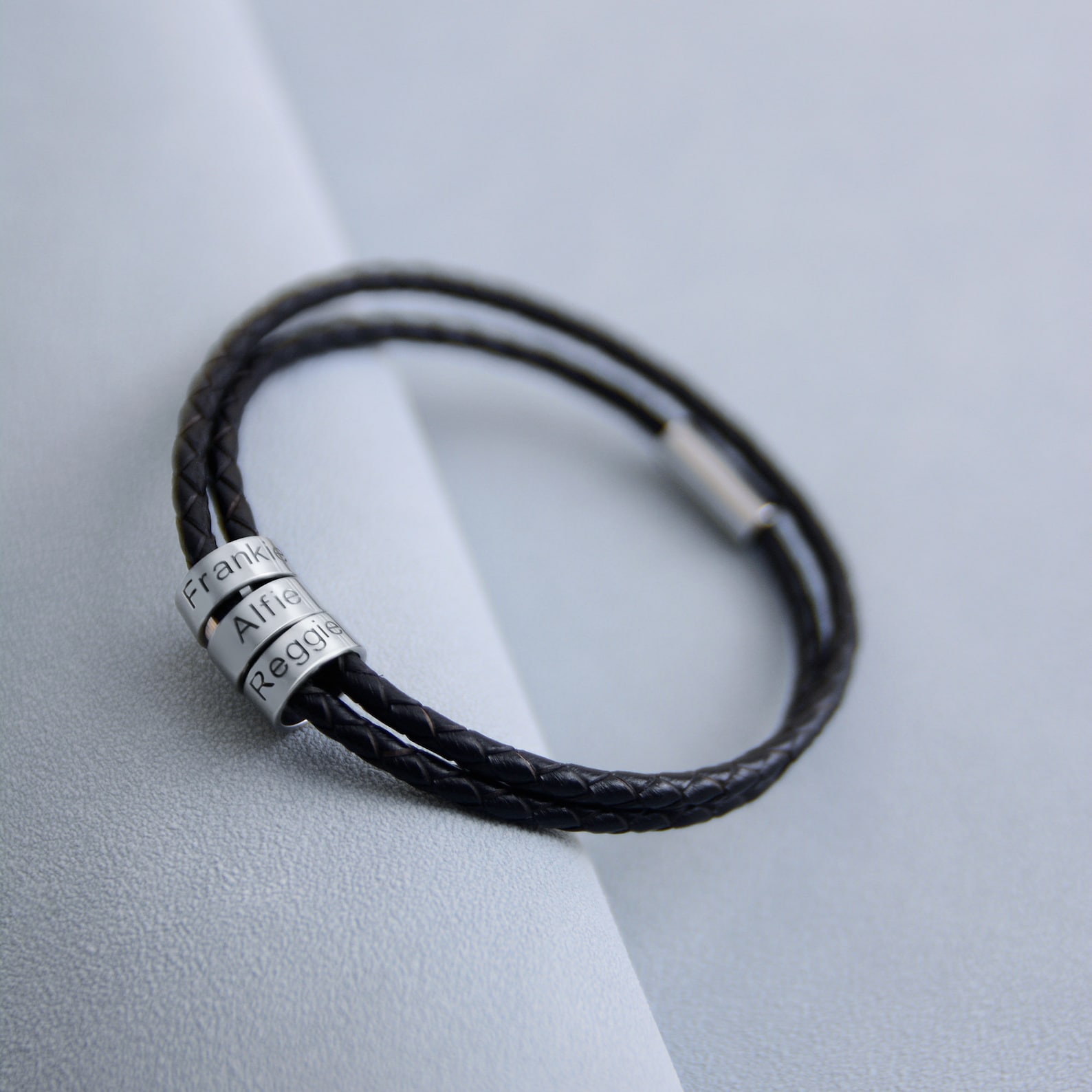 Personalized Men's Bracelet, Handmade Leather Bracelet Name With Silver ...