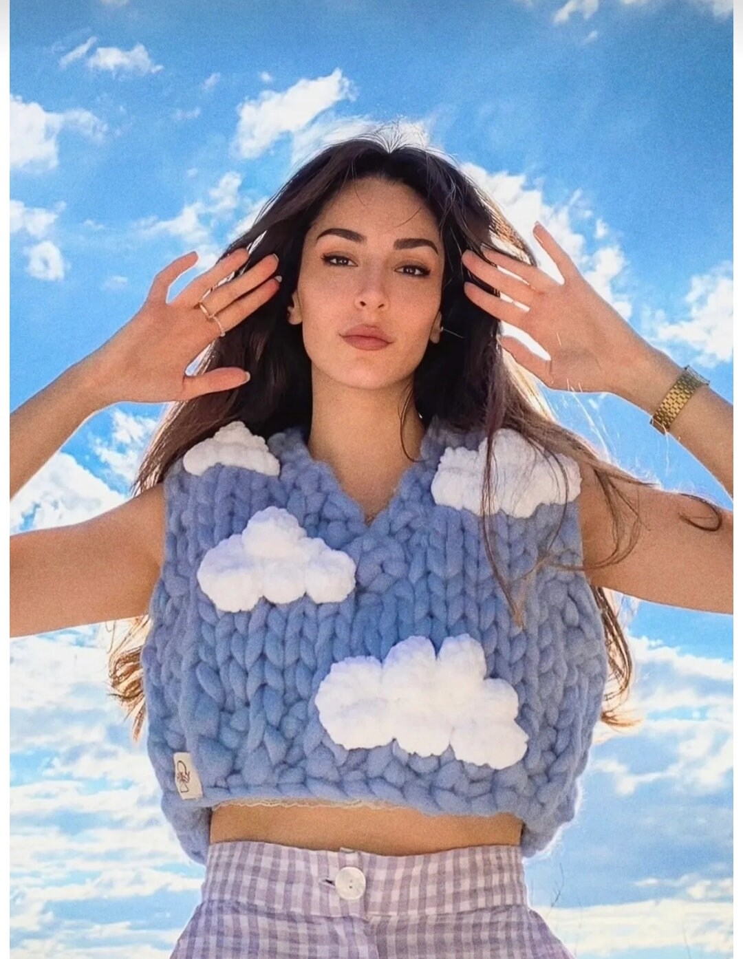 Hand Knit Cloud Detailed Vest Cute Hand Knit Vest - Etsy