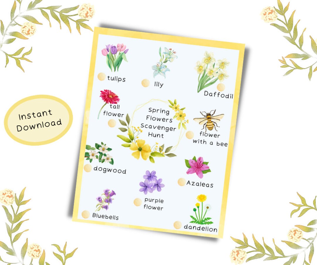 Spring Flowers Scavenger Hunt Instant Download Printable - Etsy
