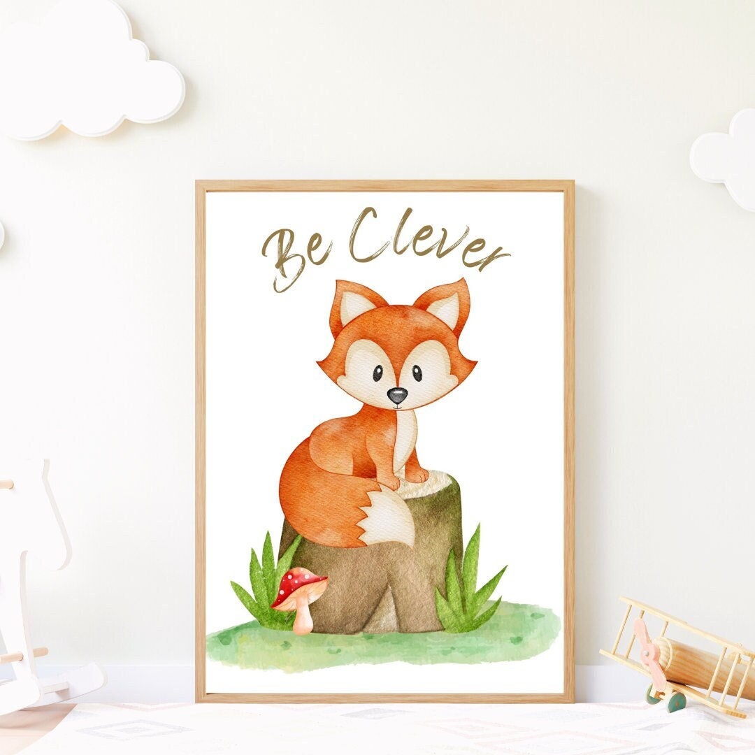 Be Clever Watercolor Fox Nursery Printable - Etsy