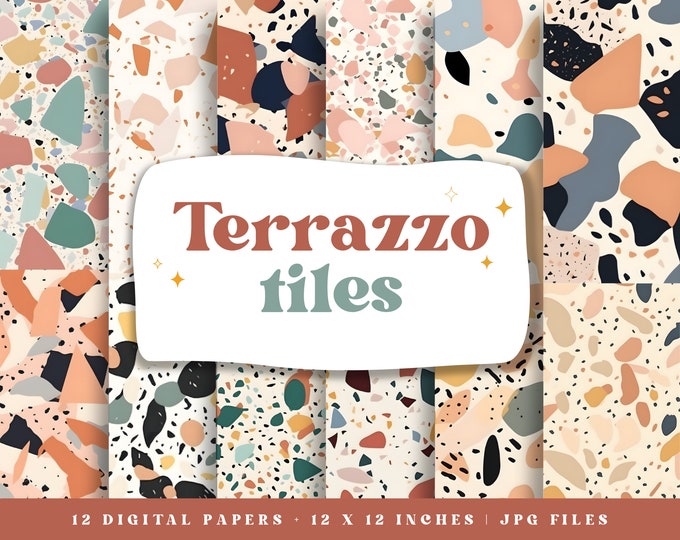 Terrazzo Digital Paper, Colored Stone Tile, Terrazzo Patterns ...