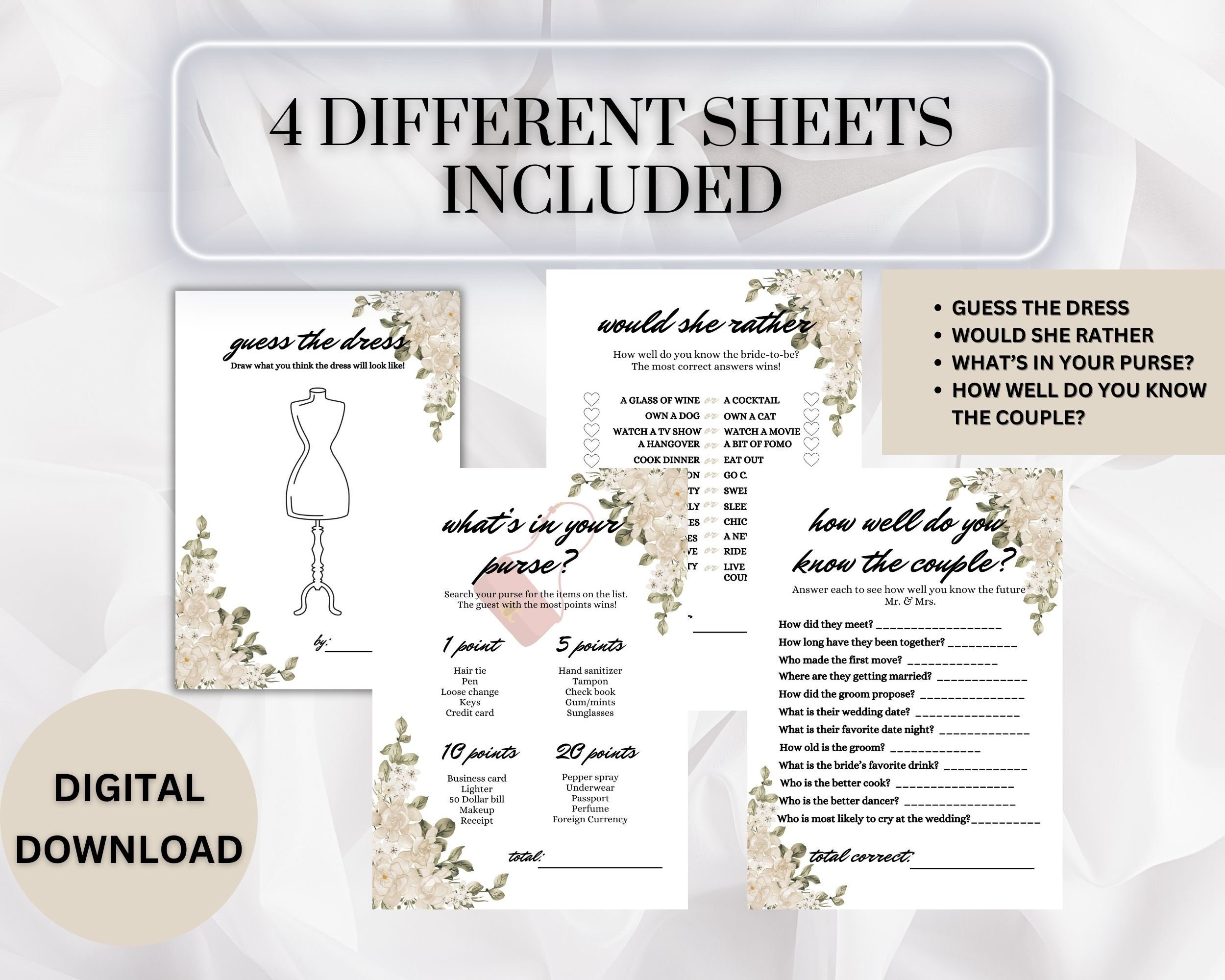Bridal Shower Game Printable, Guess the Dress, How Well Do You Know the ...