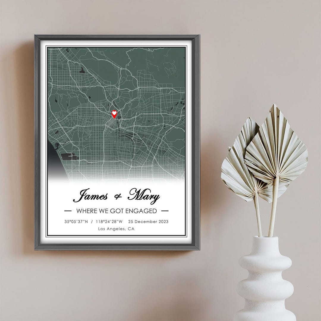 Where We Got Engaged Map, Custom Canvas Print Couple Gift, Personalized ...