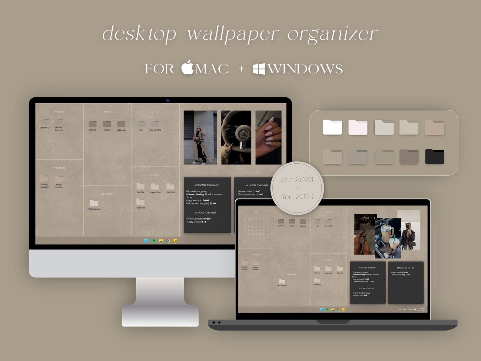 Minimalist Desktop Wallpaper Organizer 2023 - 2024 With Folder Icons ...