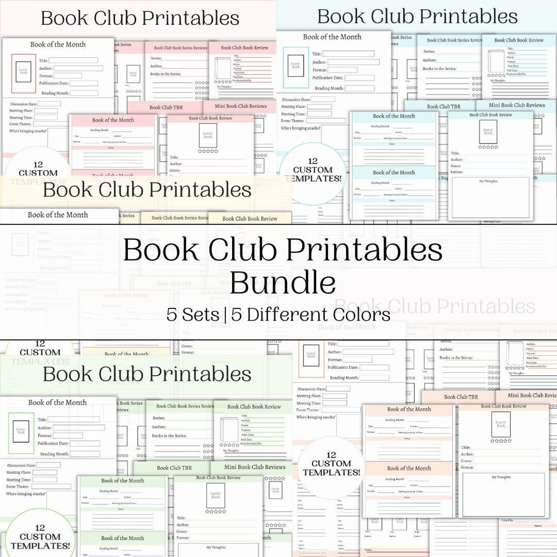 5 Book Club Sheets Bundle Printable Reading Tracker Sheets Easy ...