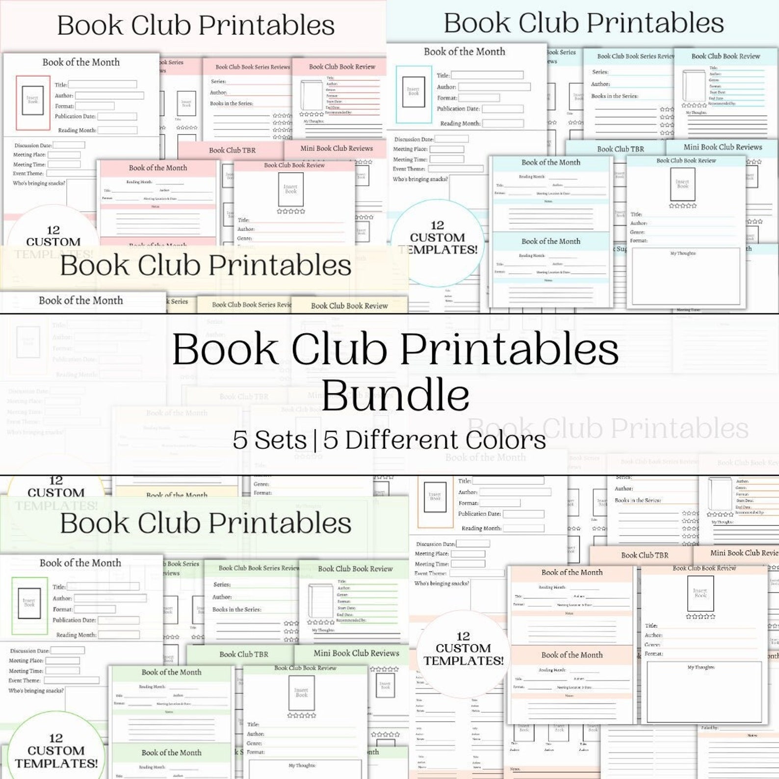 5 Book Club Sheets Bundle Printable Reading Tracker Sheets Easy ...