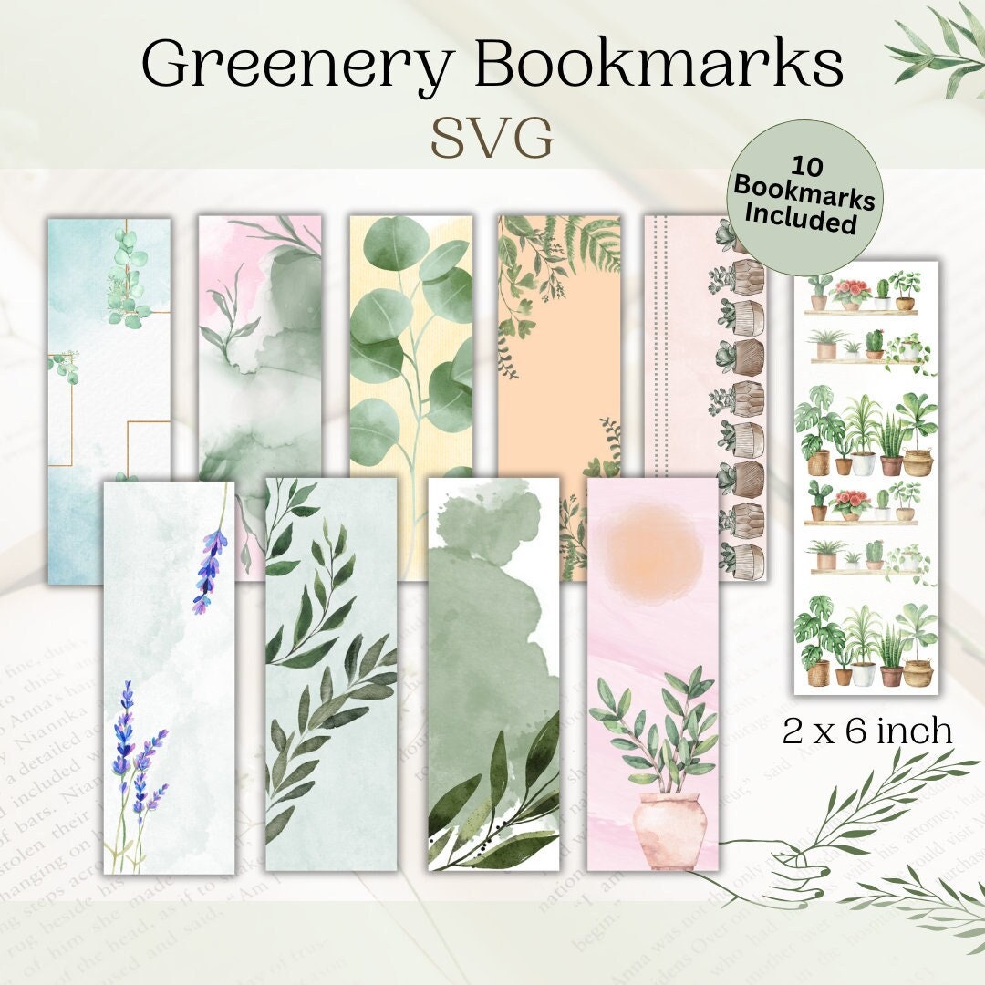 10 Greenery Bookmark SVG | Bookmarks Digital | Book SVG | Bookmark ...