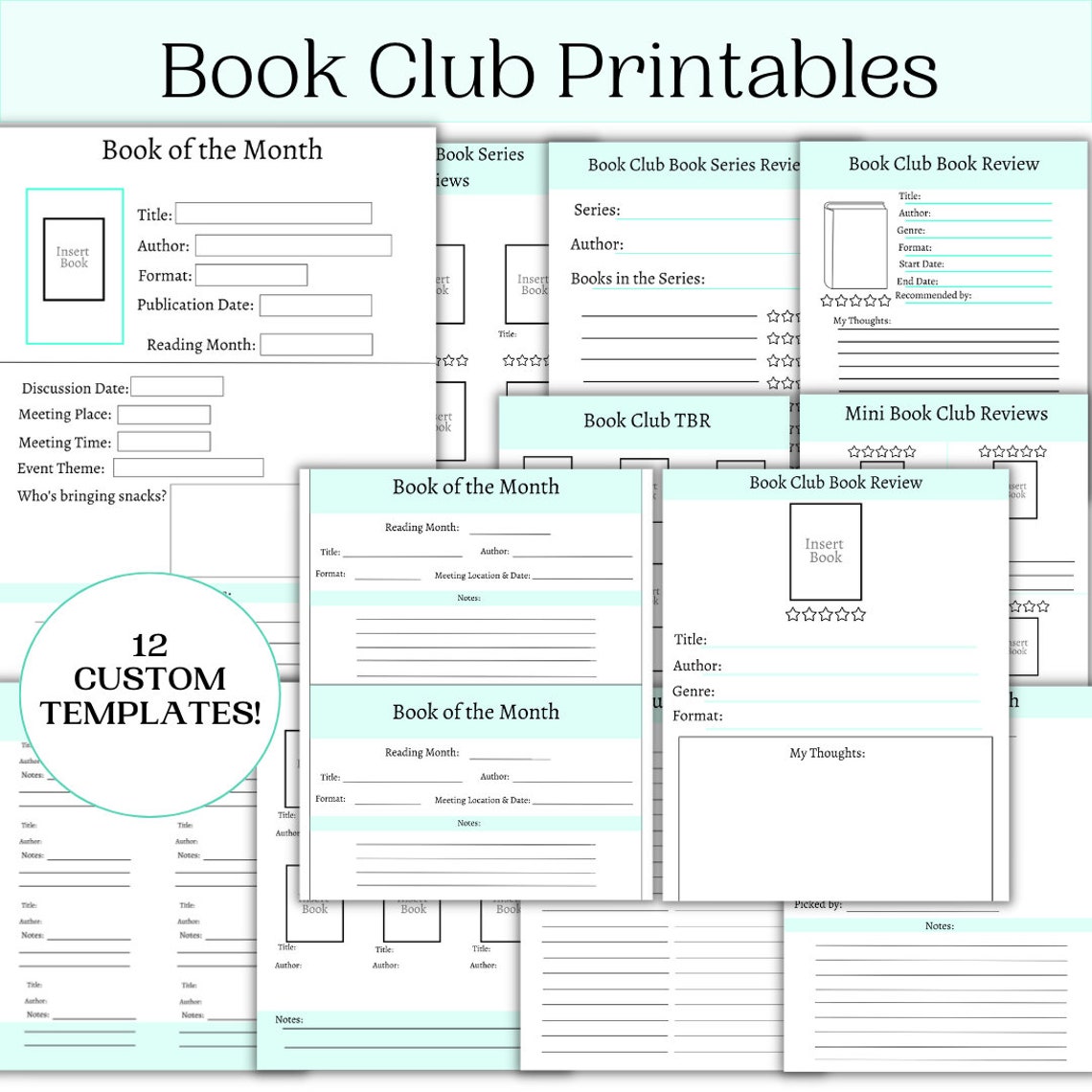 5 Book Club Sheets Bundle Printable Reading Tracker Sheets Easy ...