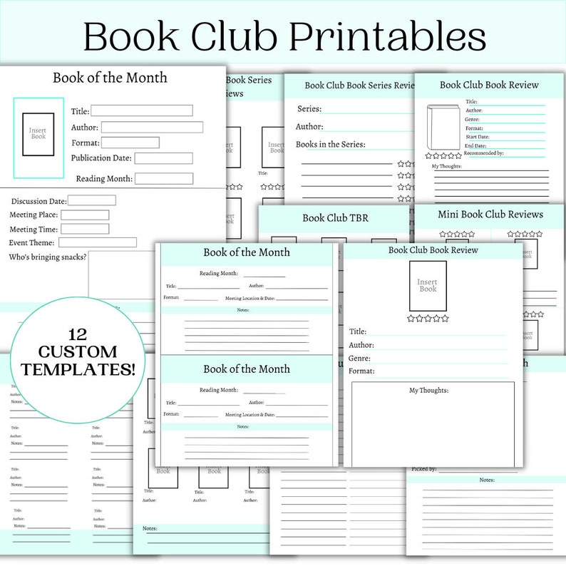 5 Book Club Sheets Bundle Printable | Reading Tracker Sheets | Easy ...