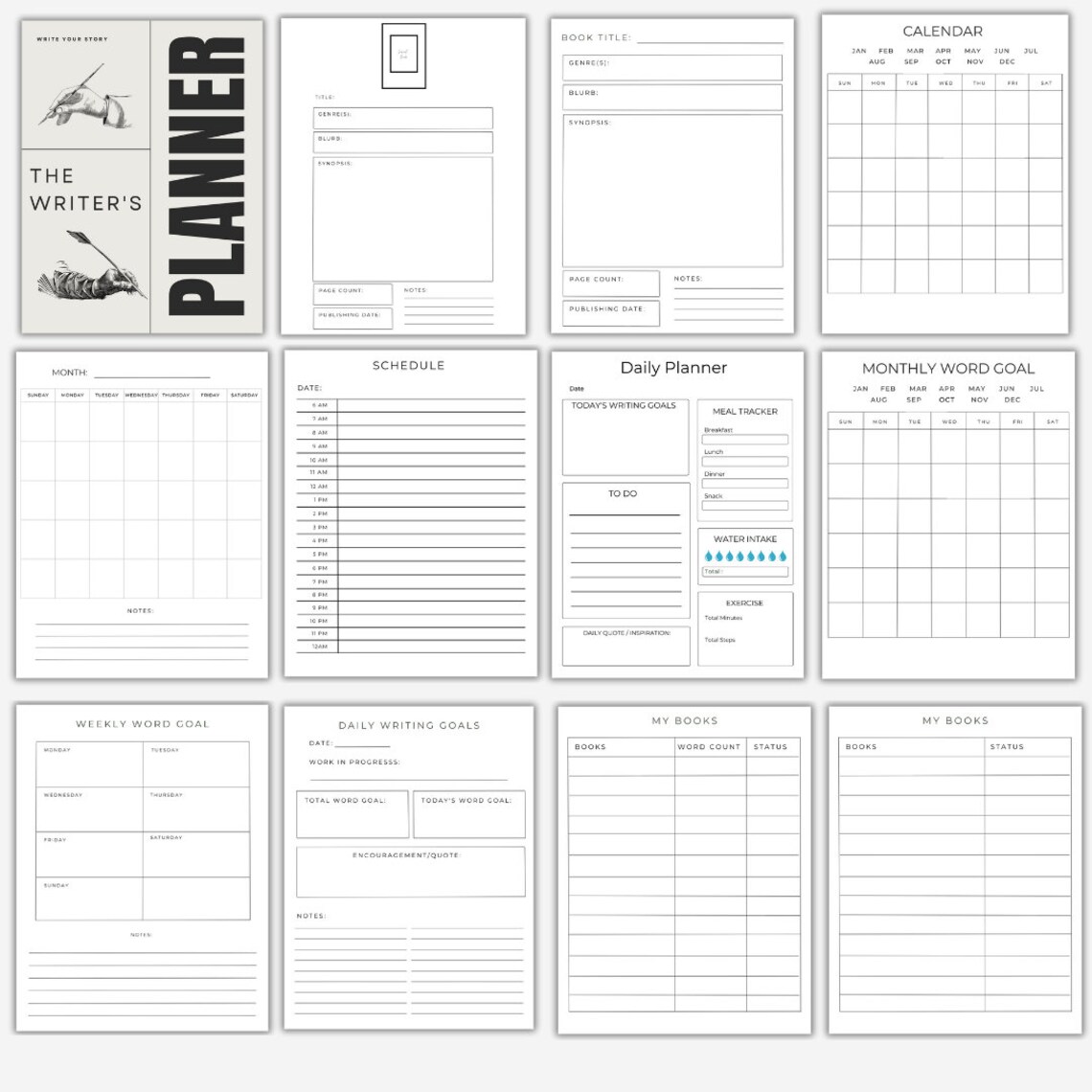 Simple Writer Planner Printable Writing Planner Digital Planner for ...