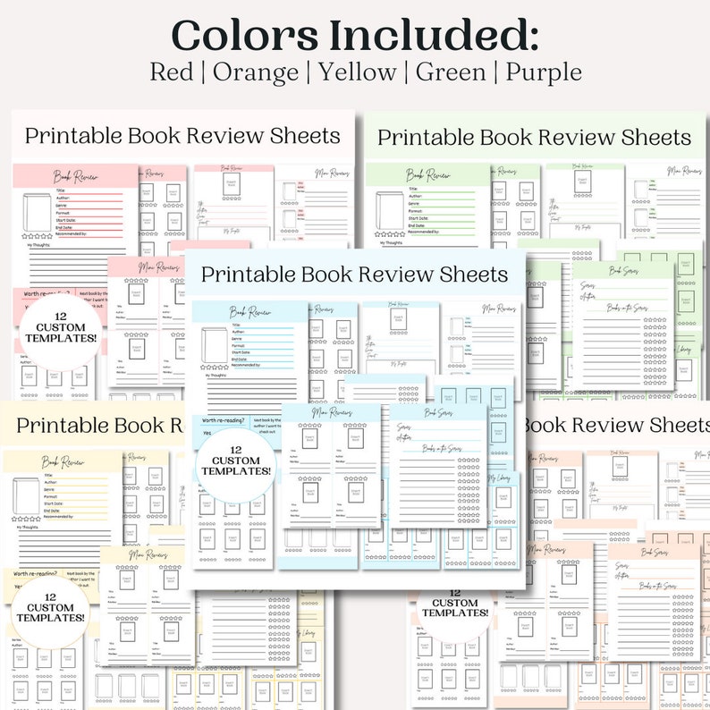 5 Book Review Sheets Bundle Printable | Reading Tracker Sheets | Easy ...