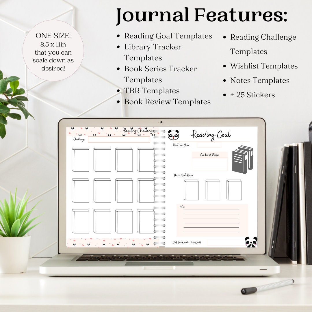 5 Reading Journal Bundle Printable Cute Panda Journals Reading Tracker ...