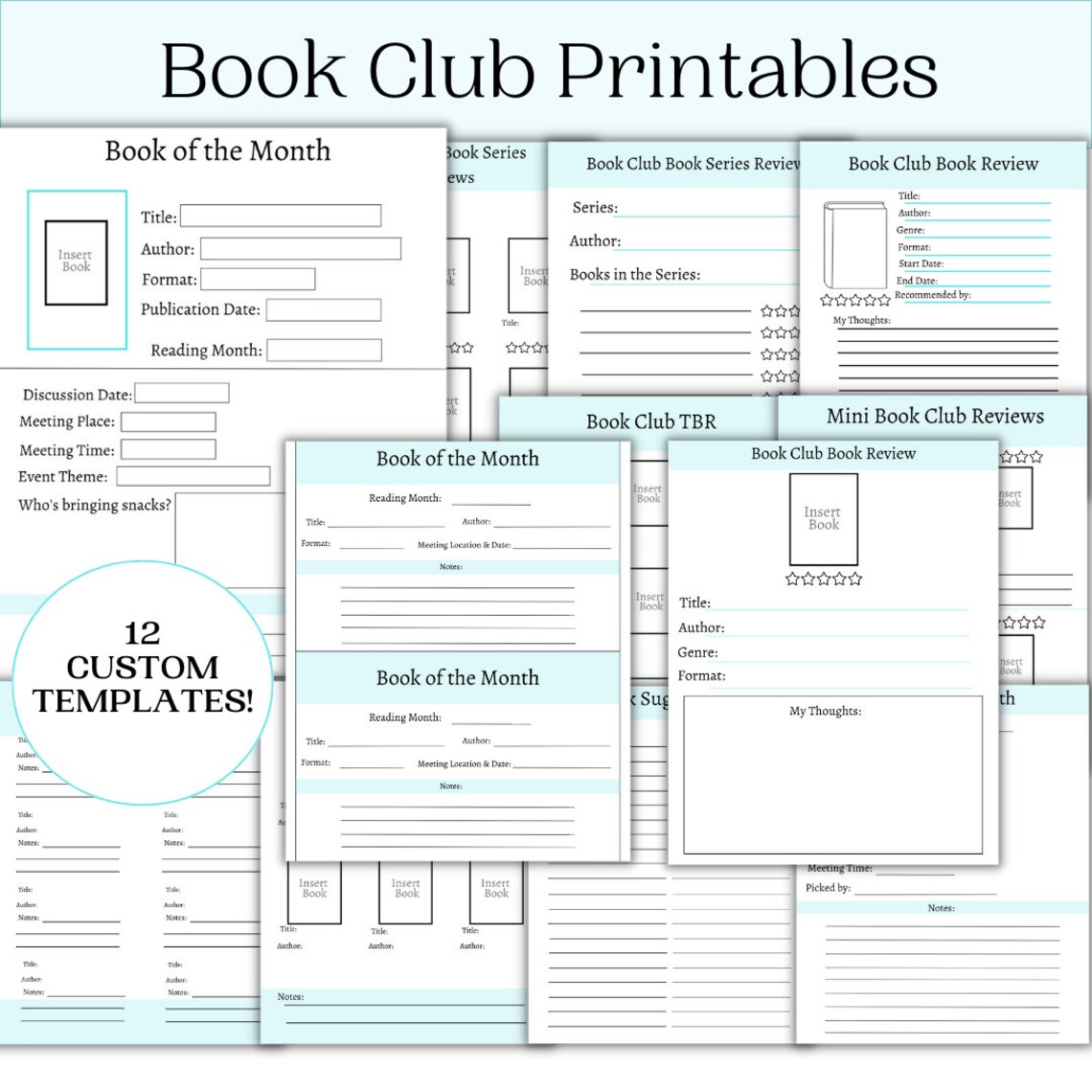 5 Book Club Sheets Bundle Printable Reading Tracker Sheets Easy ...