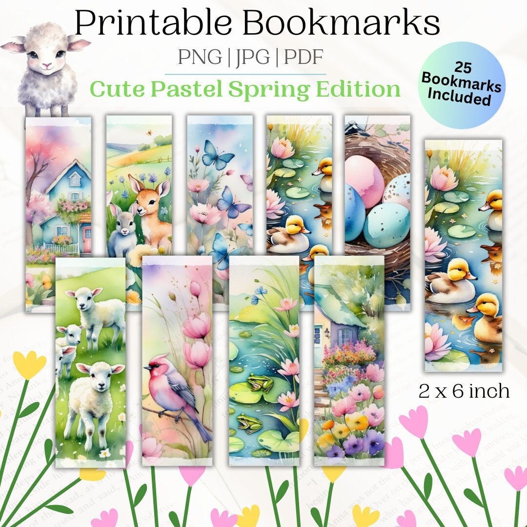 25 Pastel Spring Bookmarks Printable | Bookmark PNG | Printable ...