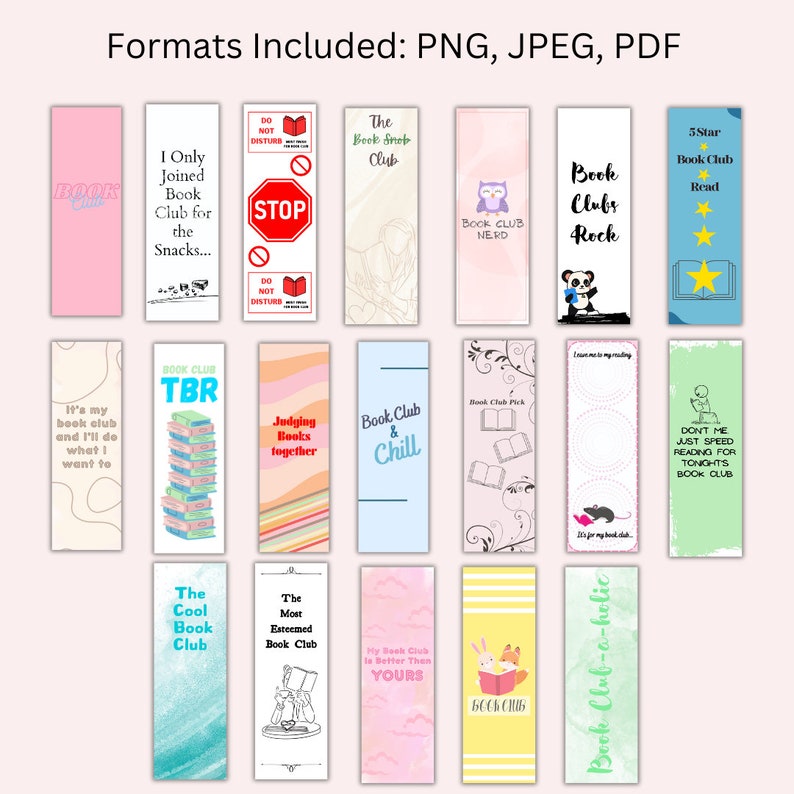40 Book Club Bookmarks Printable | Bookmark PNG | Printable Bookmark ...