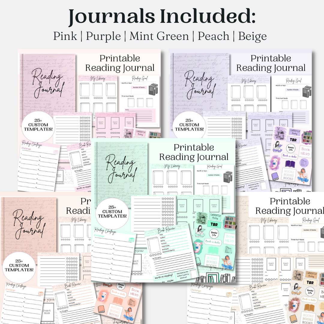 5 Reading Journal Bundle Printable | Script Journals | Reading Tracker ...