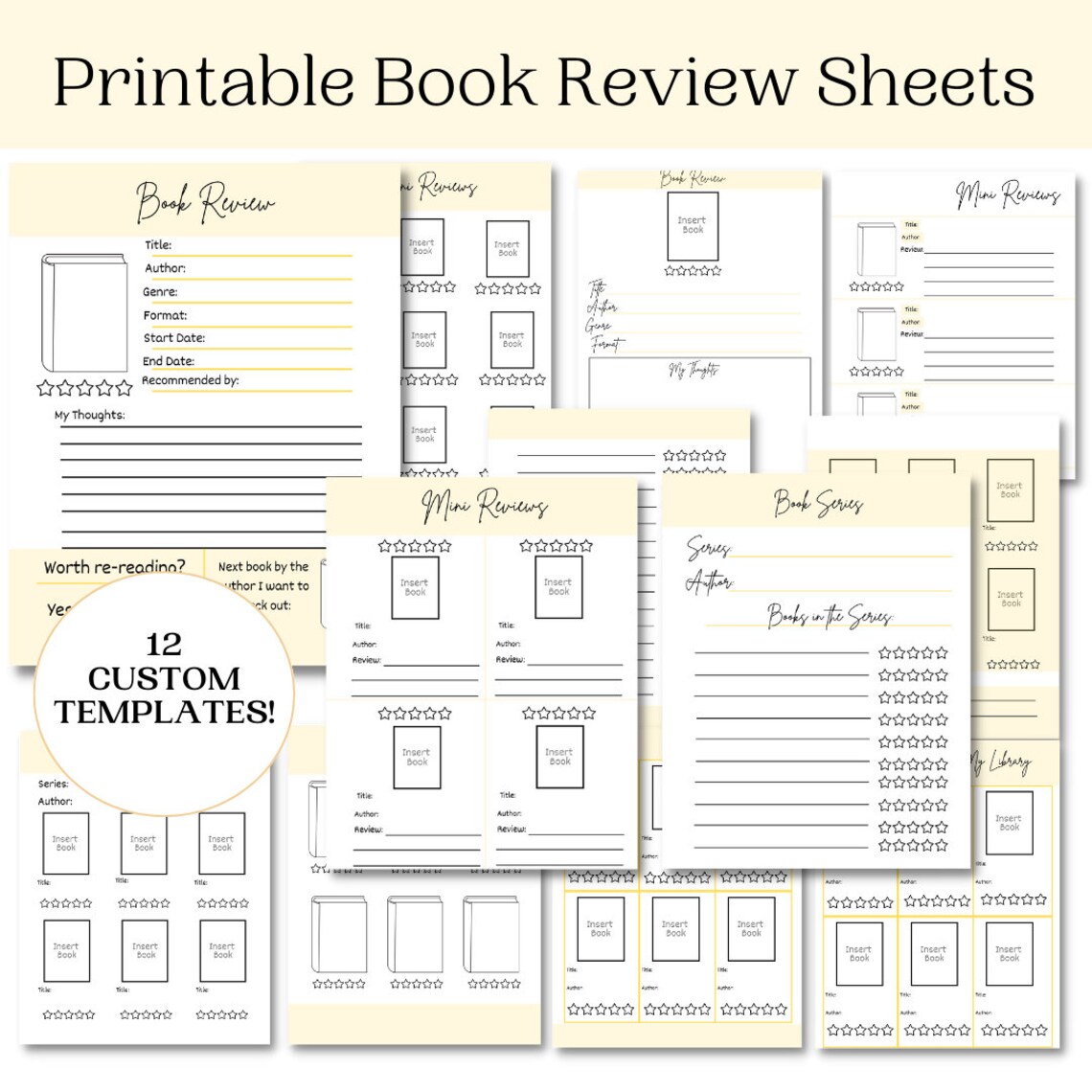 5 Book Review Sheets Bundle Printable Reading Tracker Sheets Easy ...