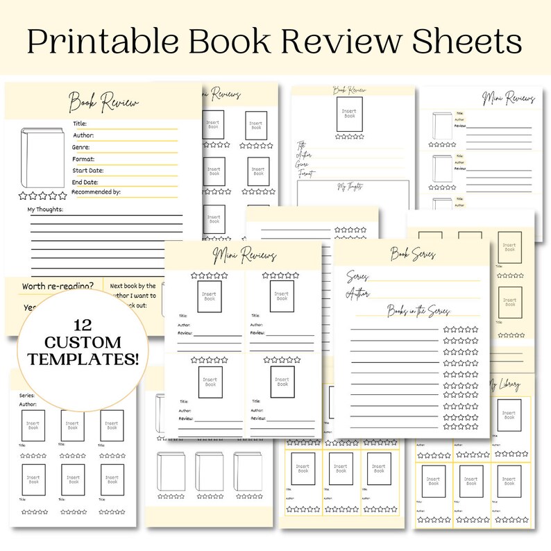 5 Book Review Sheets Bundle Printable Reading Tracker Sheets Easy ...