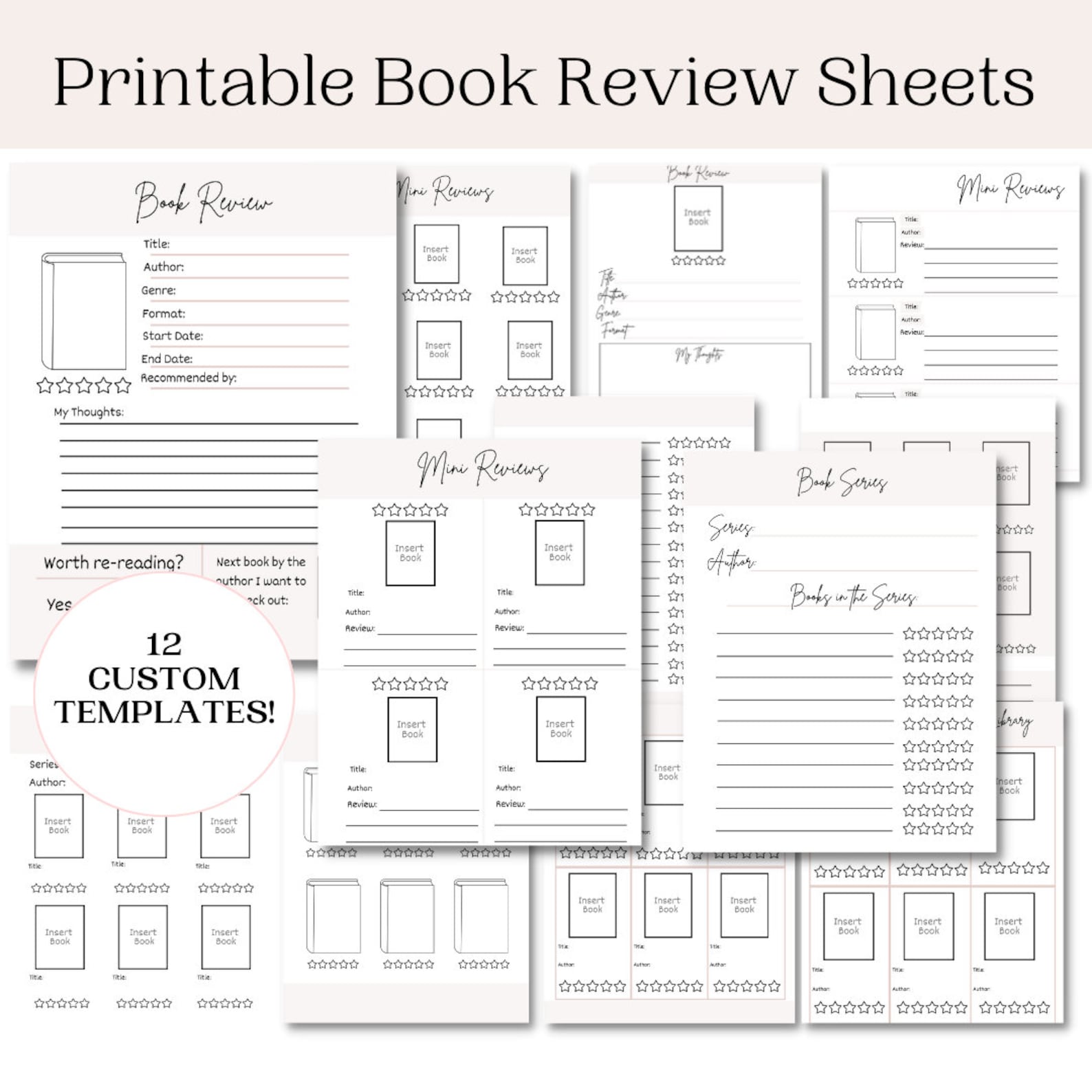 5 Book Review Sheets Bundle Printable Reading Tracker Sheets Easy ...