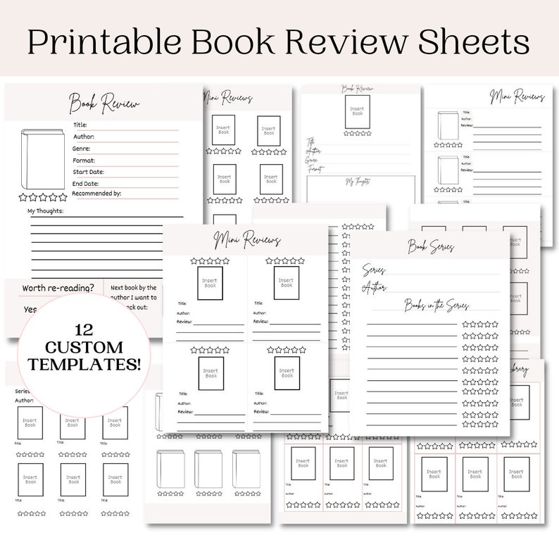 5 Book Review Sheets Bundle Printable Reading Tracker Sheets Easy ...