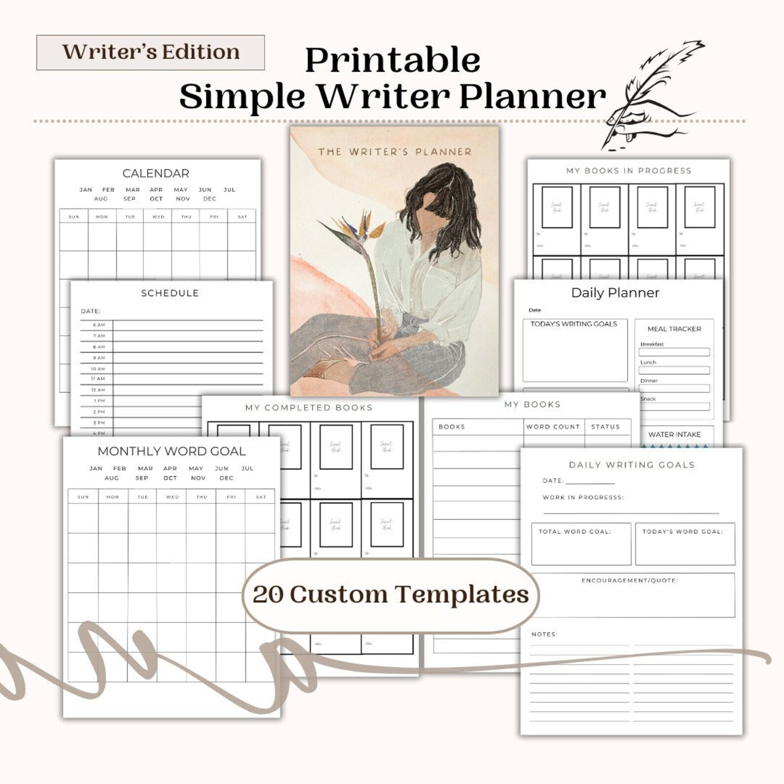 Simple Writer Planner Printable | Project & Word Count Trackers (PDF ...