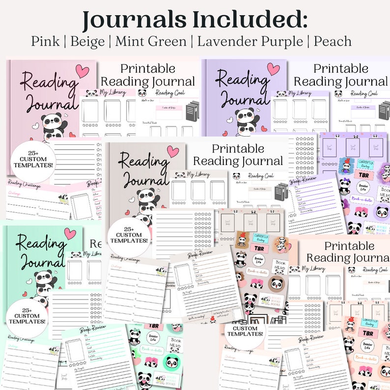5 Reading Journal Bundle Printable | Cute Panda Journals | Reading ...