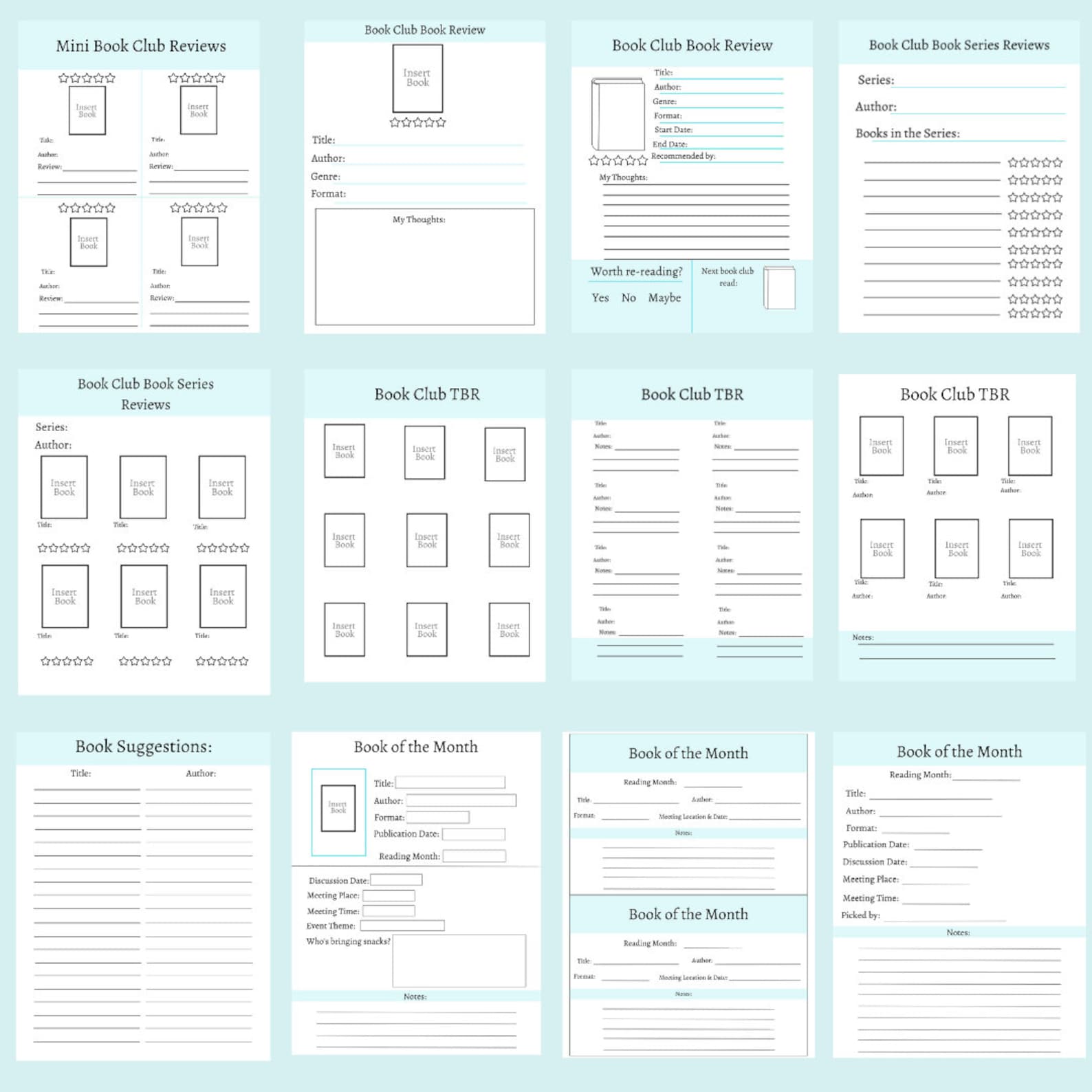 Book Club Sheets Printable Reading Tracker Sheets Easy - Etsy