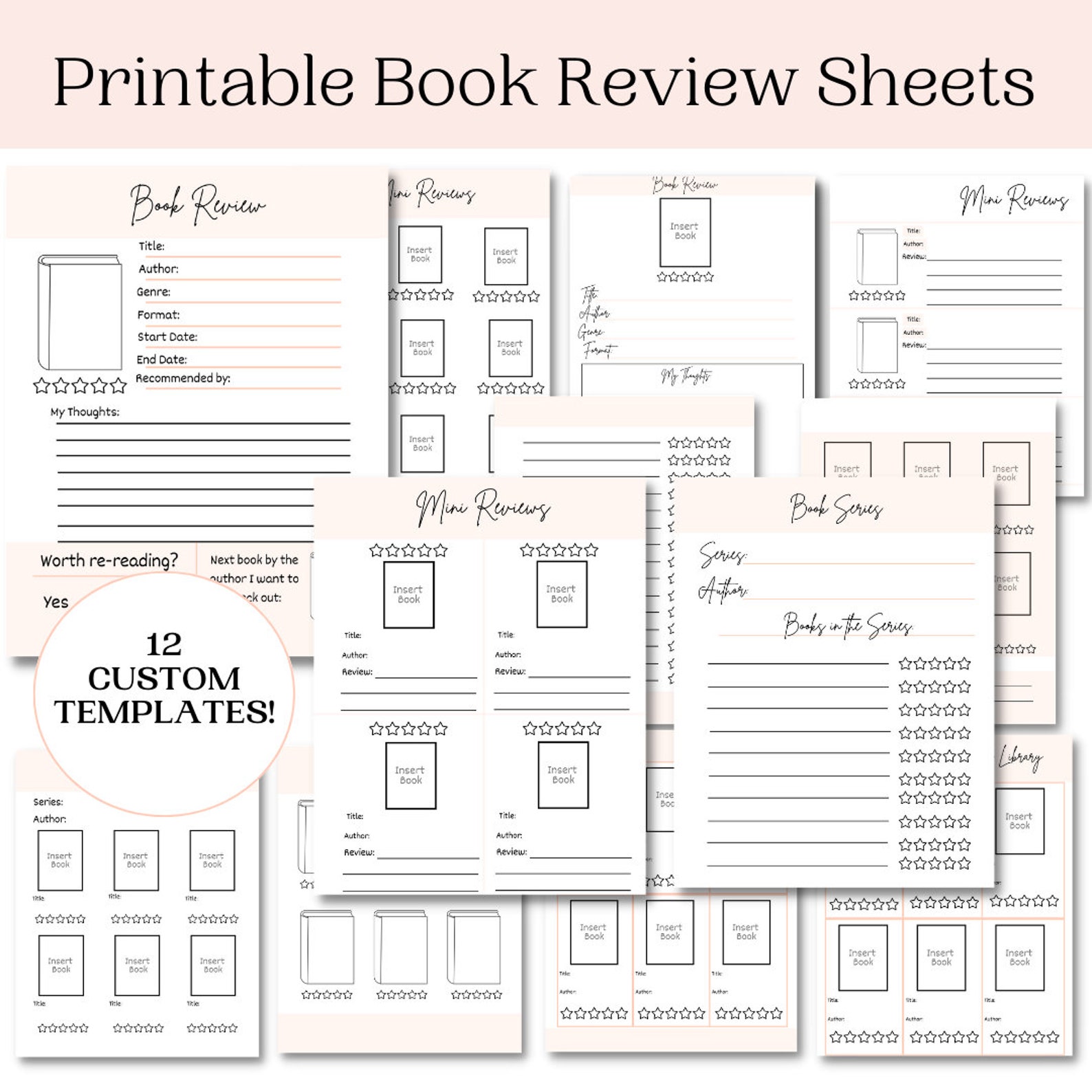5 Book Review Sheets Bundle Printable Reading Tracker Sheets Easy ...