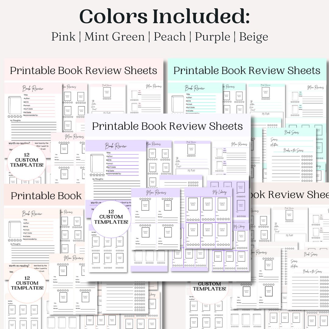 5 Book Review Sheets Bundle Printable | Reading Tracker Sheets | Easy ...