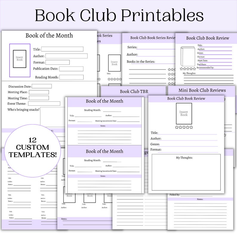 5 Book Club Sheets Bundle Printable | Reading Tracker Sheets | Easy ...