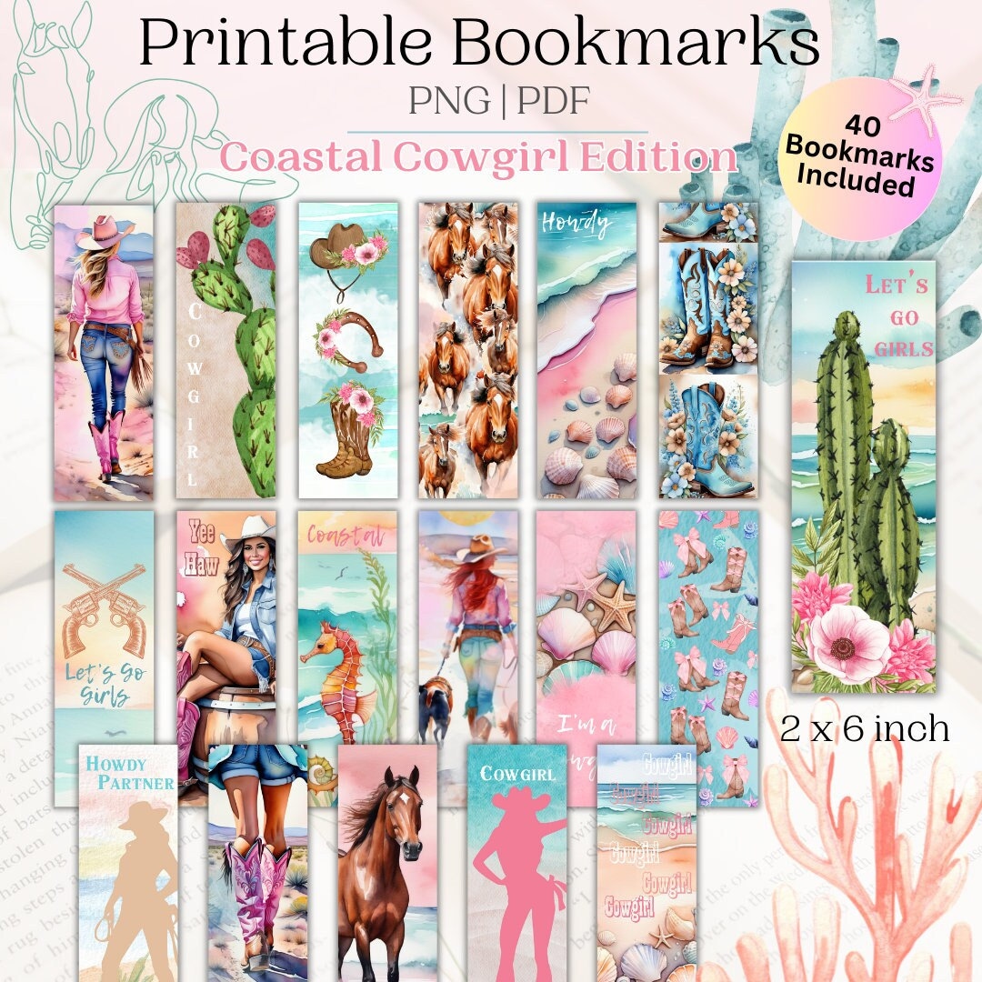 40 Coastal Cowgirl Bookmarks Printable | Bookmark PNG | Printable ...