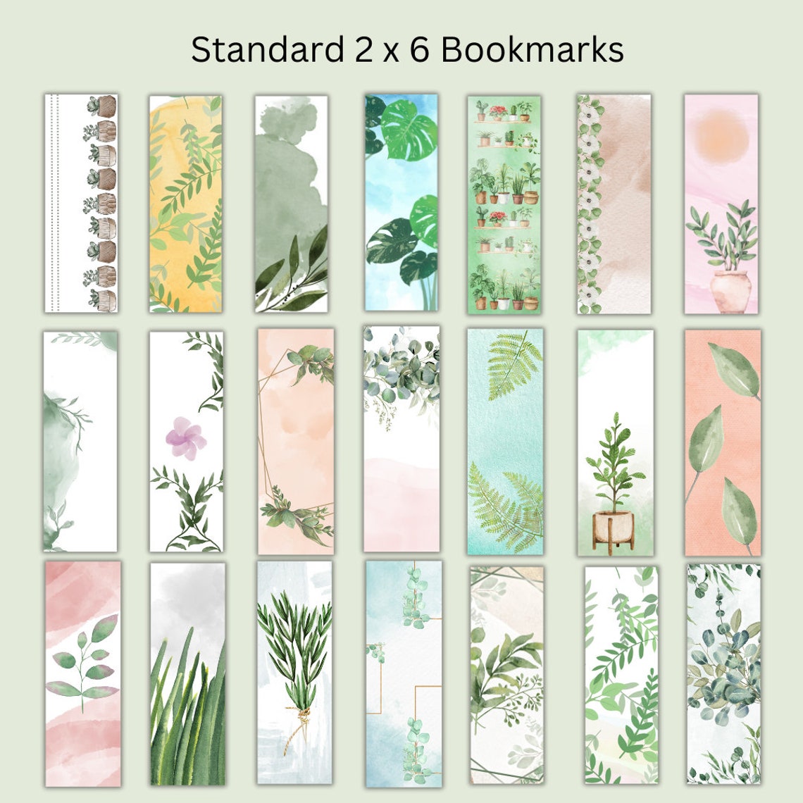 40 Greenery Bookmarks Printable | Bookmark PNG | Easy Printable ...