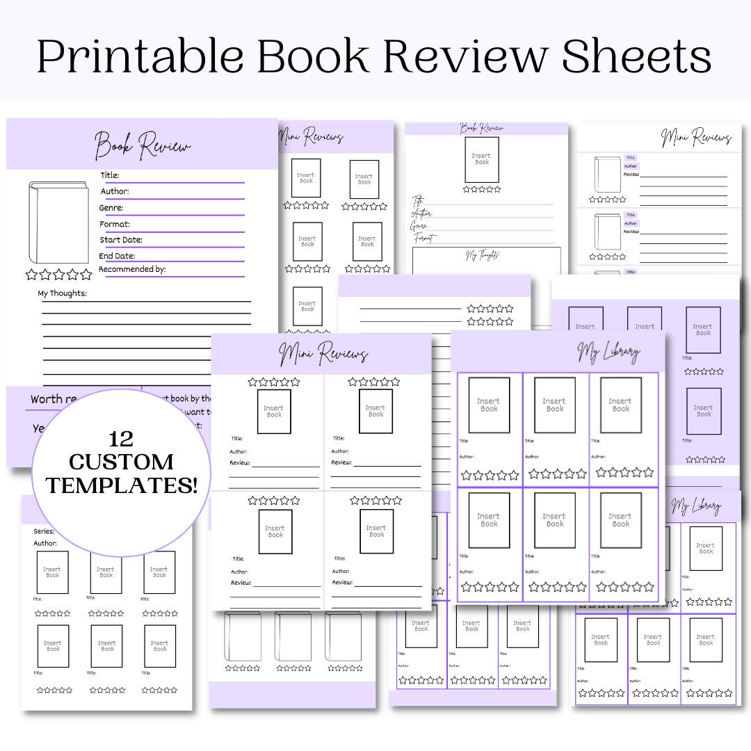 5 Book Review Sheets Bundle Printable Reading Tracker Sheets Easy ...
